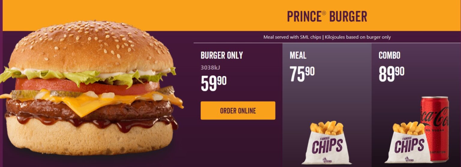 Steers Menu Prices South Africa - Burgers, Grills & Ribs